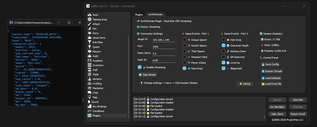 SynthStream - UDP Telemetry for PHBOT - Plugins - ProjectHax