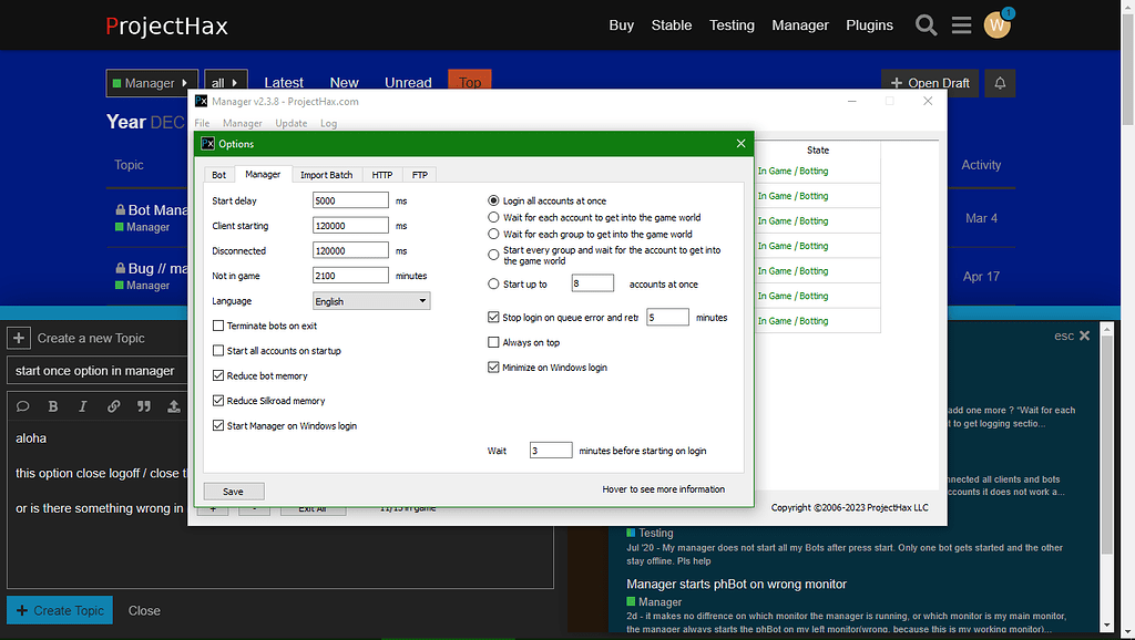 start once option in manager - Manager - ProjectHax