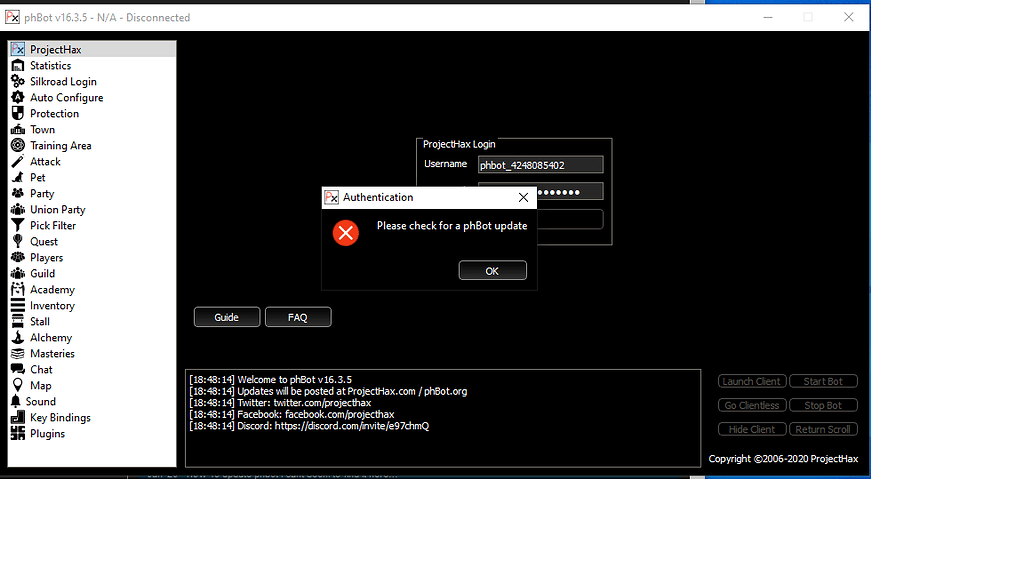 Canot update phbot - phBot - ProjectHax
