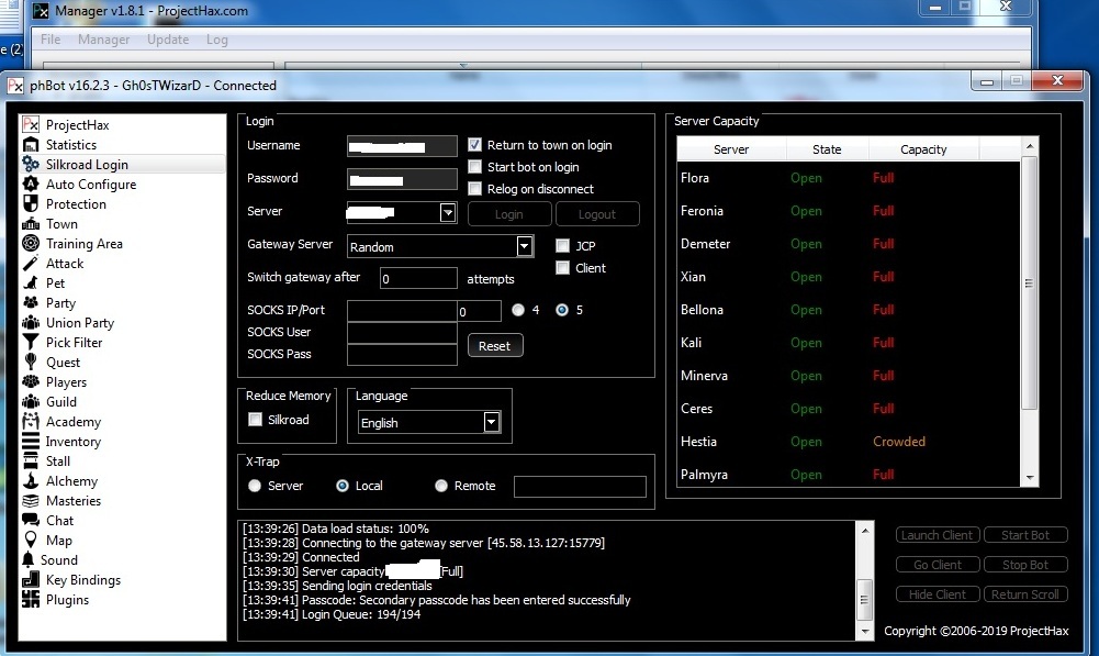 Full reconnect bot ( no login ) - Manager - ProjectHax
