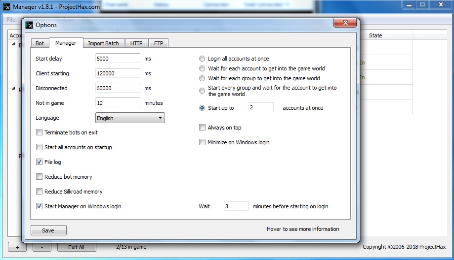 Full reconnect bot ( no login ) - Manager - ProjectHax