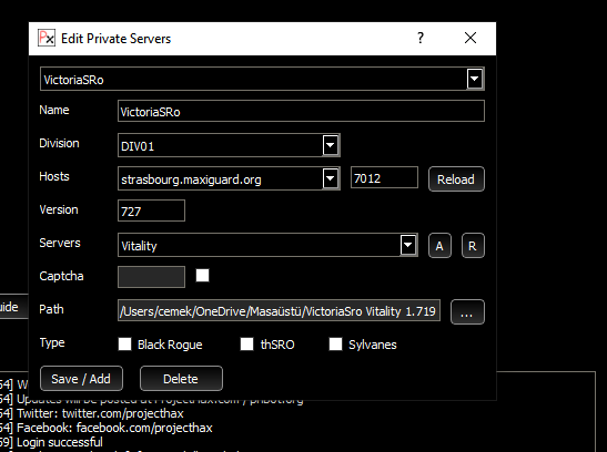 I cant login private server with manager - phBot - ProjectHax