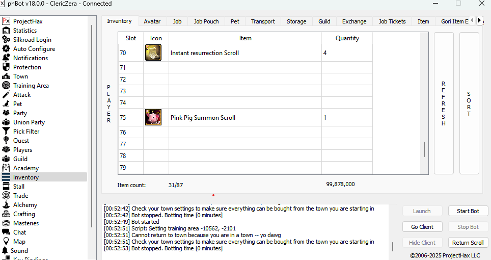 Bot getting stuck in town loop! - phBot - ProjectHax