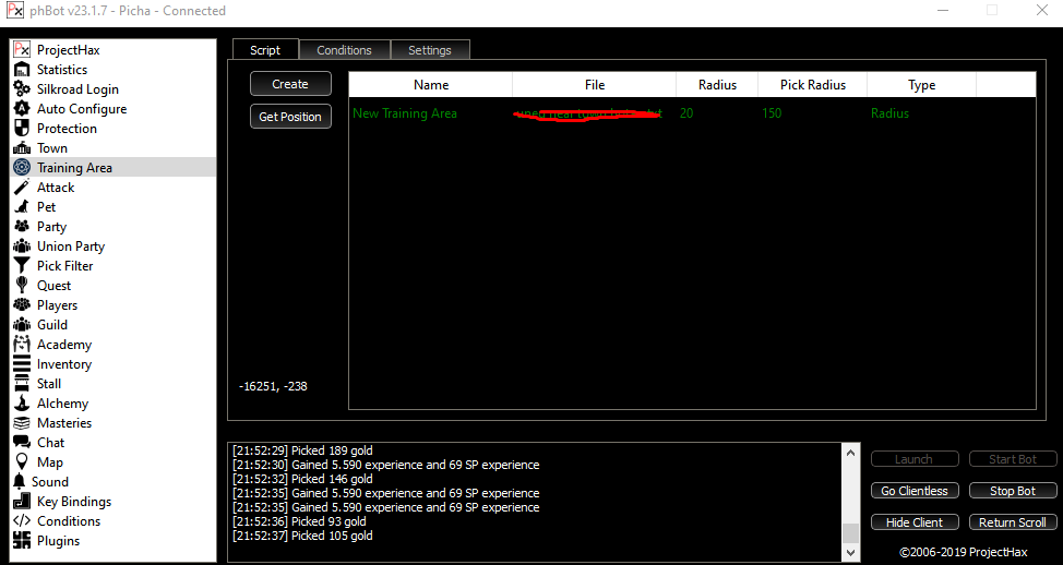Using skill during town script - phBot - ProjectHax