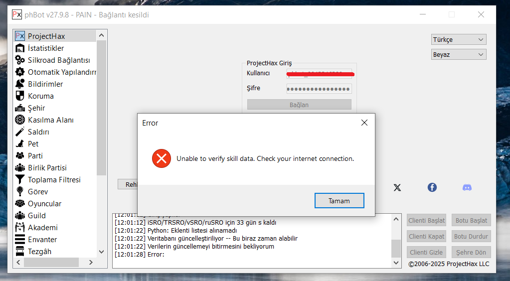 Unable to Verify Skill Data Error since today's update - phBot - ProjectHax