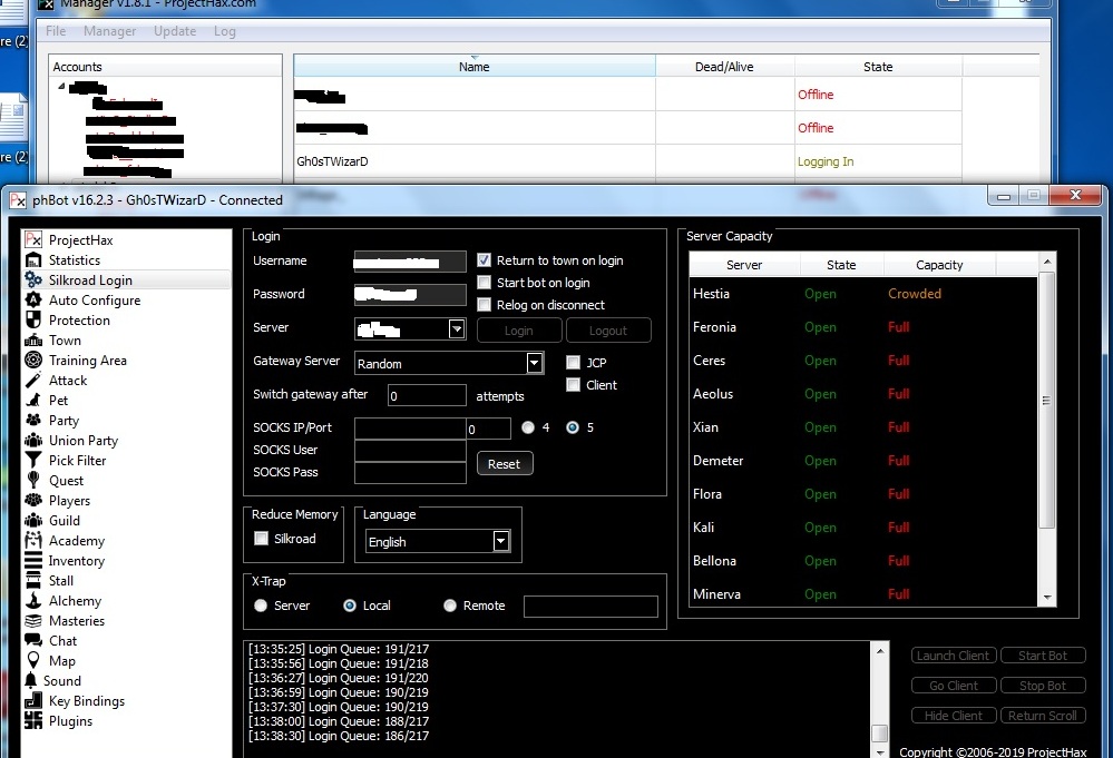 Full reconnect bot ( no login ) - Manager - ProjectHax
