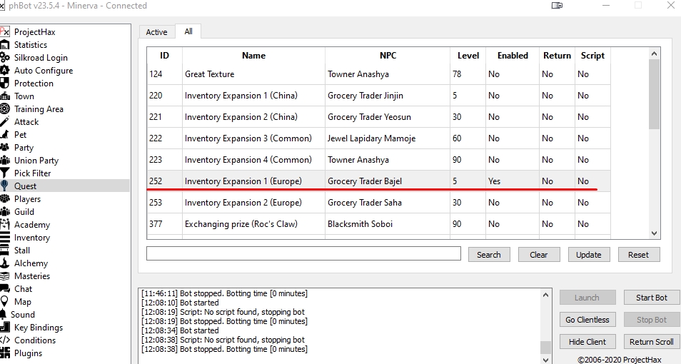 Auto quest / Auto walk question - phBot - ProjectHax