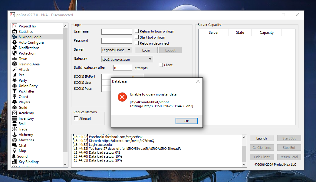 **Hello i get thise Problem** - phBot - ProjectHax