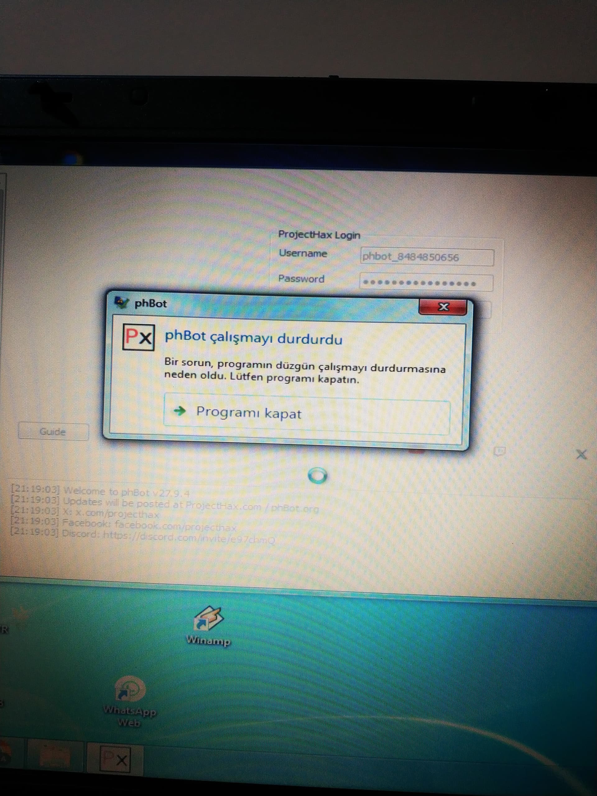Bot kendini kapatıyor - phBot - ProjectHax