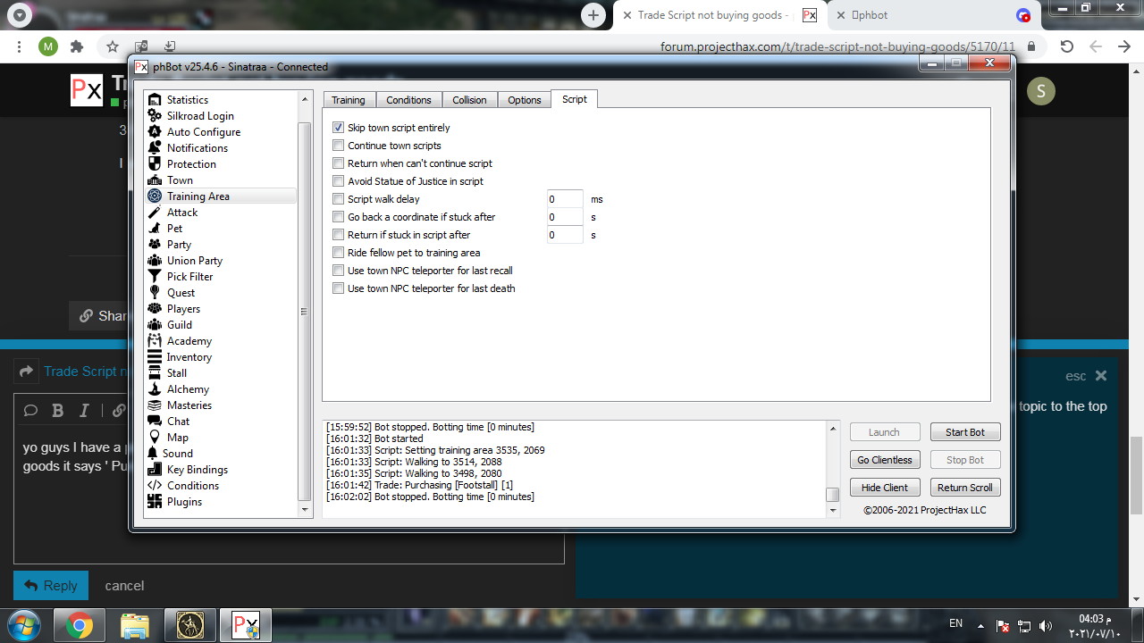 Trade Script not buying goods - phBot - ProjectHax